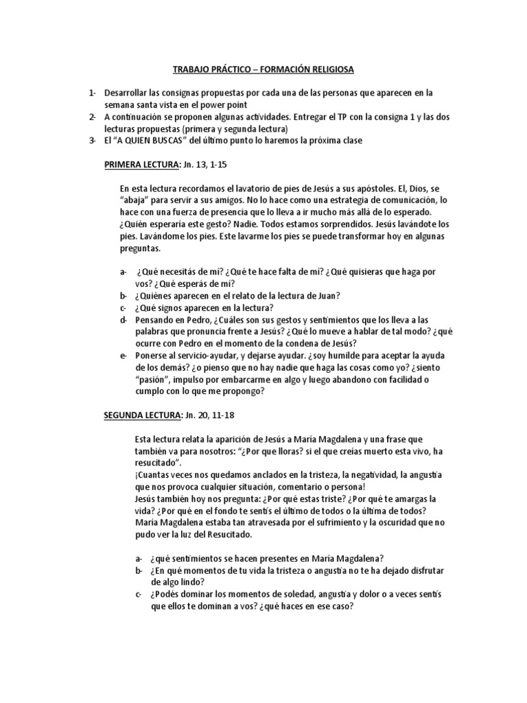 TRABAJO PRÁCTICO Semana Santa 3ro B-1 | PDF