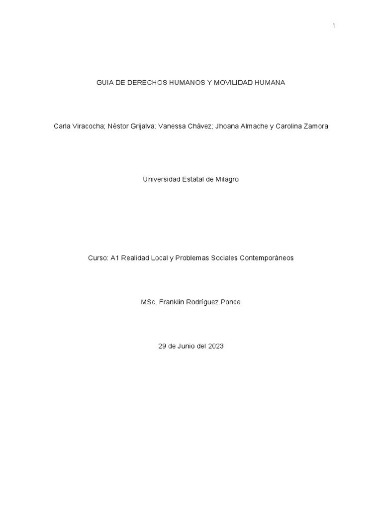 Guia de Derechos Humanos y Movilidad Humana | PDF | Derechos humanos | Trata de personas