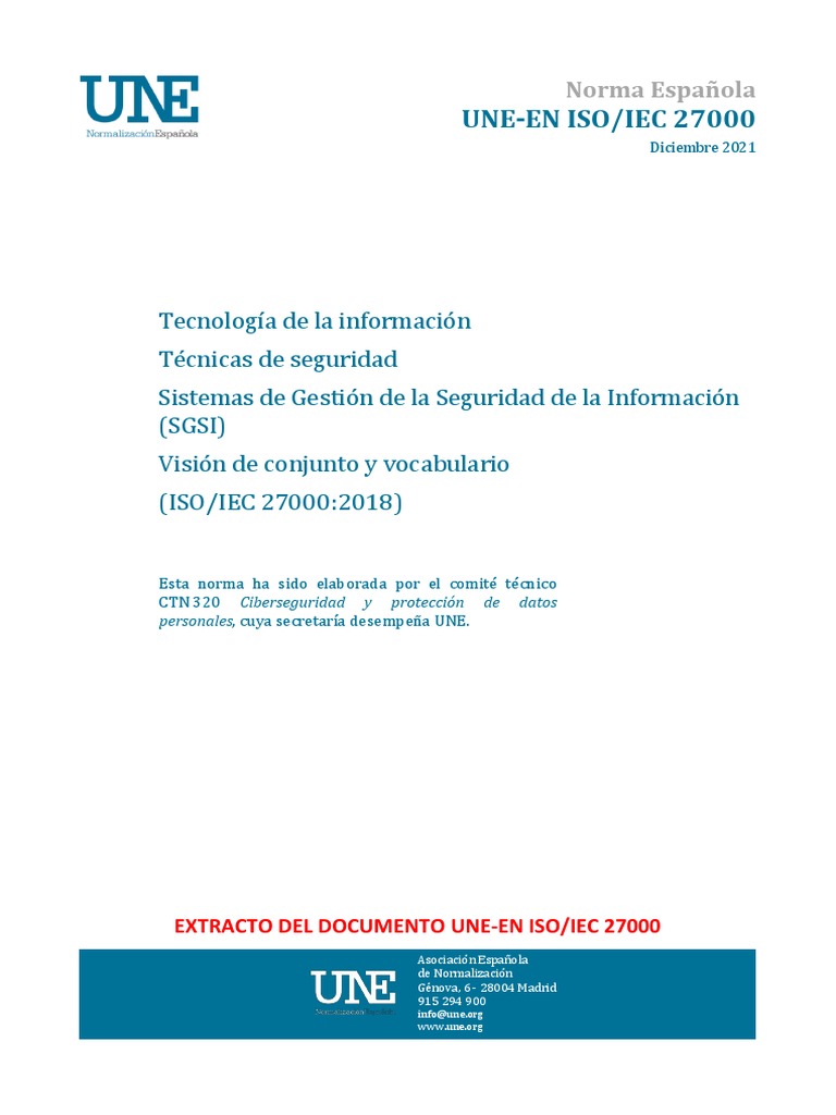 (Ex) Une-En Iso (Iec 27000 2021 | PDF | Tecnologías de la información | Estándares informáticos