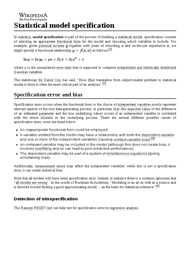 Statistical Model Specification | PDF | Probability And Statistics | Science