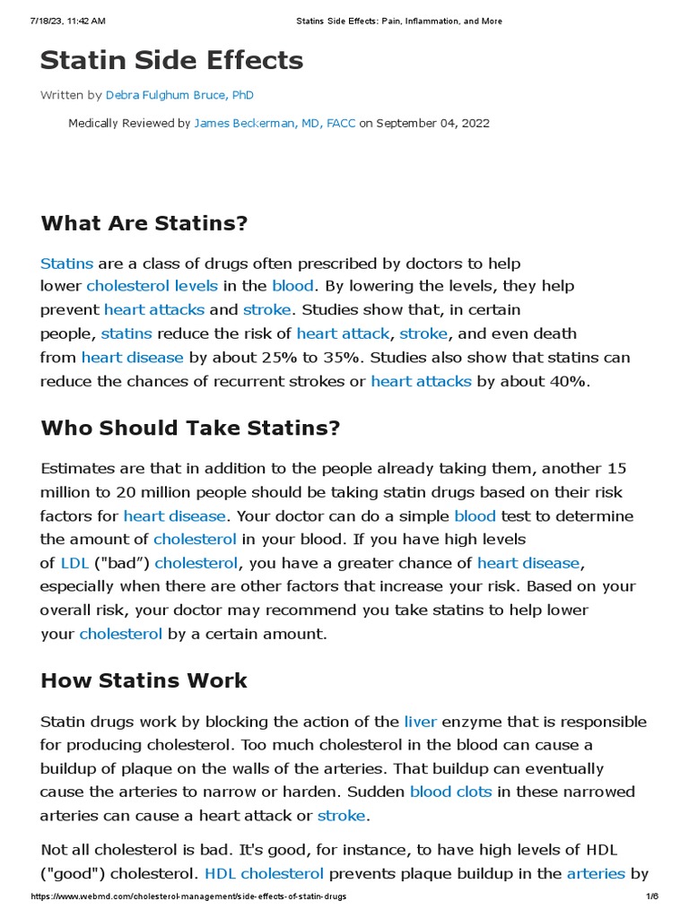 Statins Side Effects - Pain, Inflammation, and More | PDF | Statin | Cholesterol