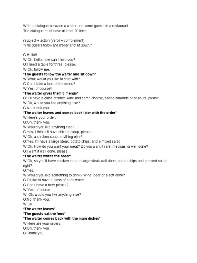Restaurant Dialogue | PDF