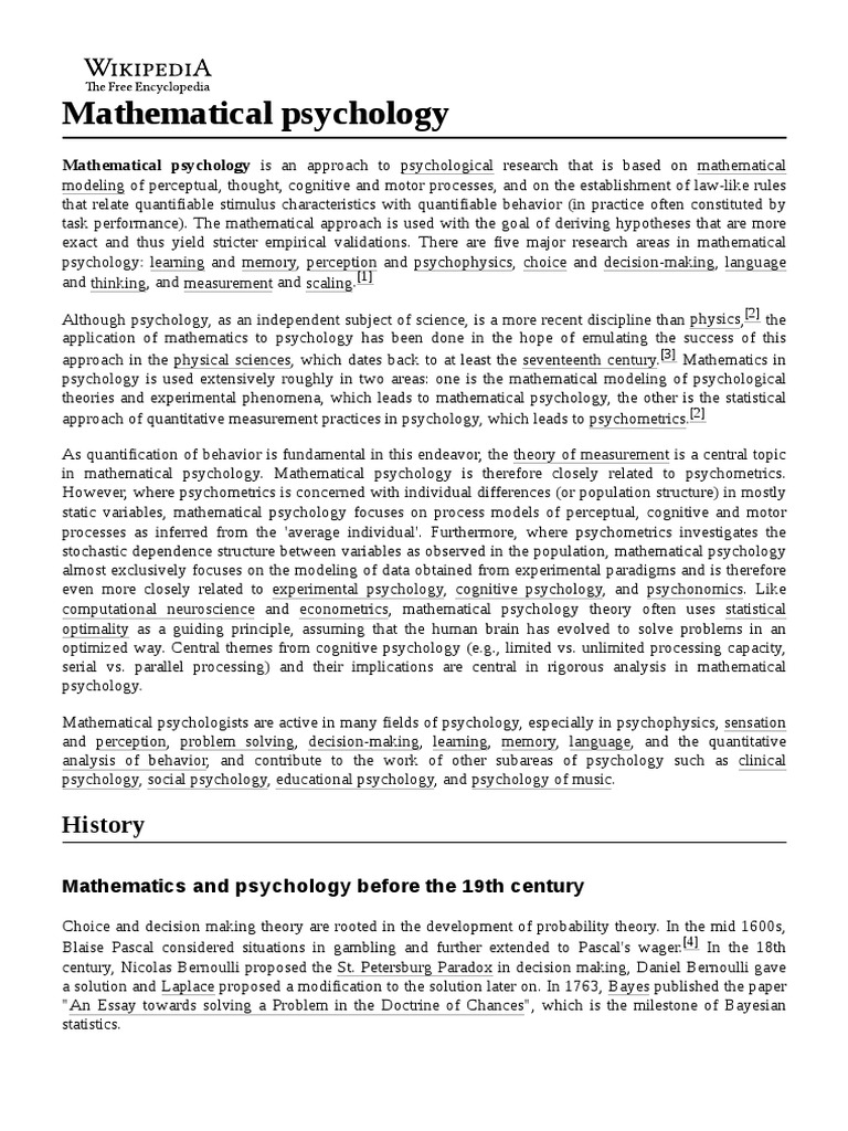 Mathematical Psychology | Download Free PDF | Psychology | Science