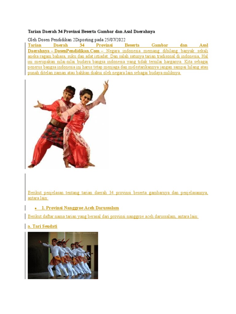 Tarian Daerah 34 Provinsi Beserta Gambar Dan Asal Daerahnya | PDF