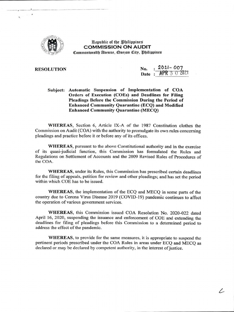 COA Resolution 2021-007 | PDF