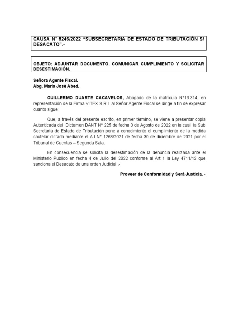 Comunicar Cumplimiento - Vitex. | PDF