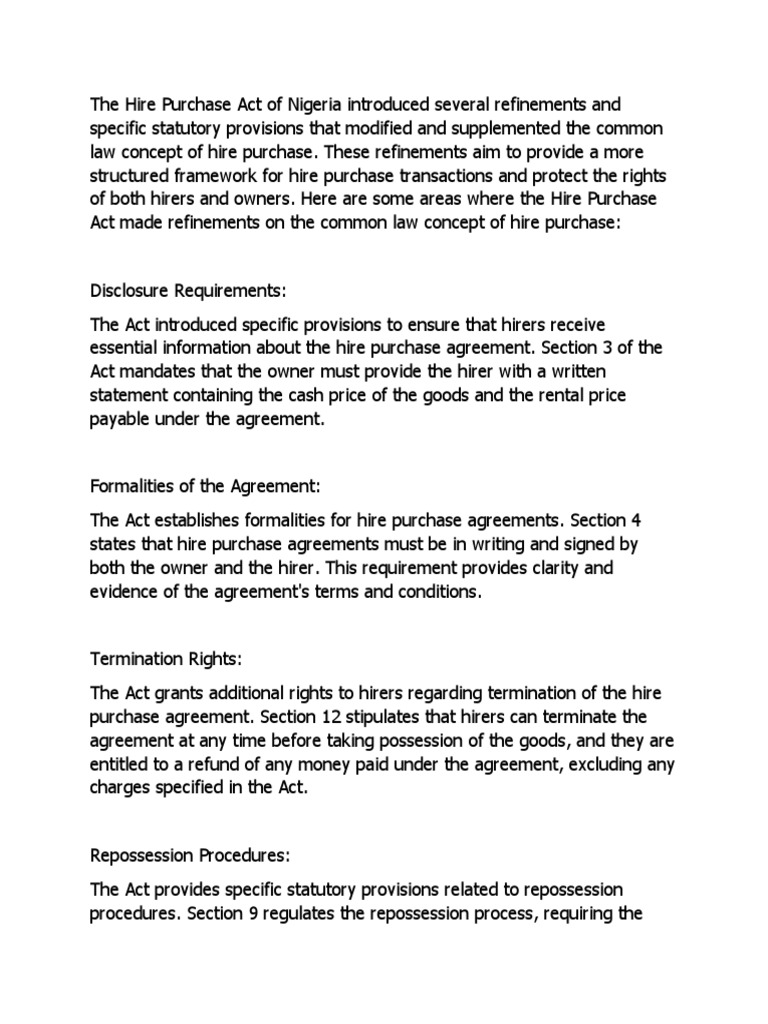 Hire Purchase Act of Nigeria Explained | PDF | Repossession | Common Law