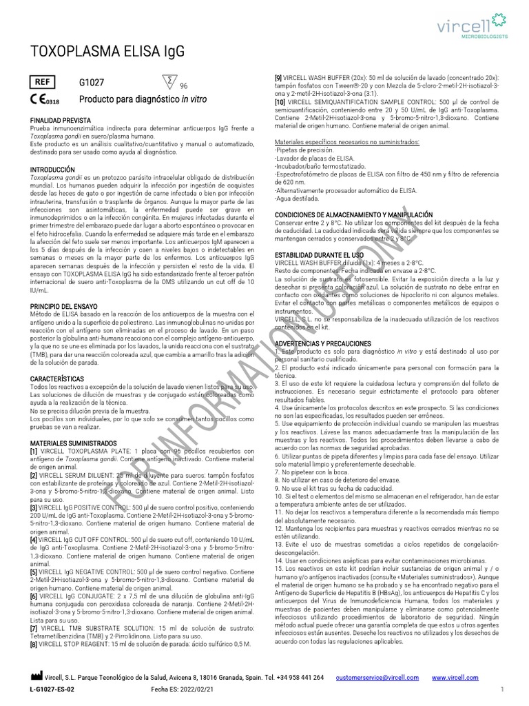 GUÍA DE PRÁCTICA 2 . TOXOPLASMA ELISA IgG_G1027_ES | PDF | Elisa | Especialidades Medicas