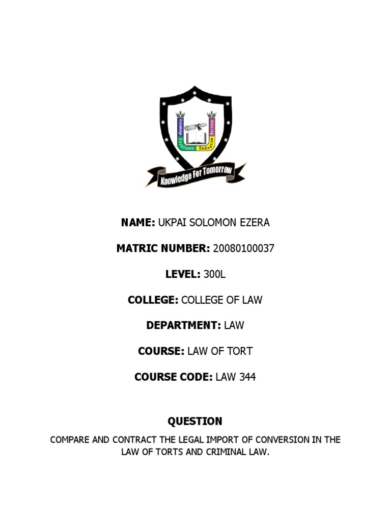 Solo Tort Law 300l-2S | PDF | Conversion (Law) | Tort