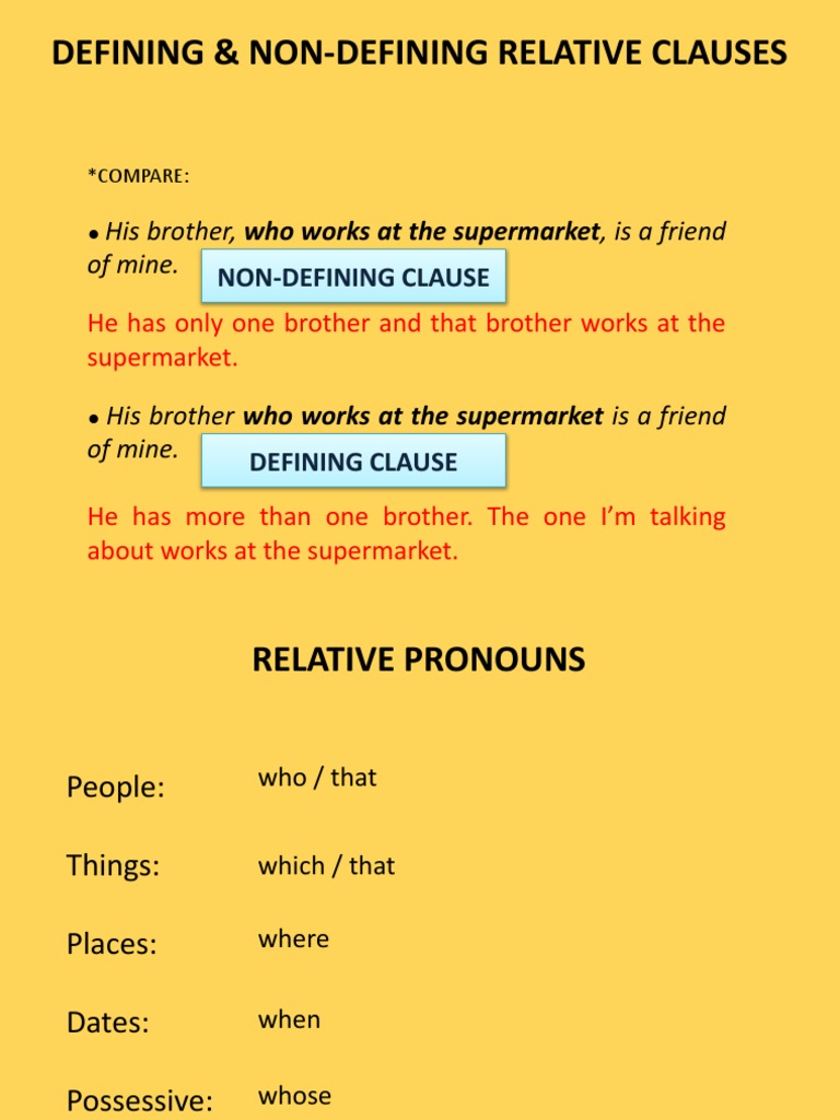 Defining and Non-Defining Relative Clauses | PDF | Verb | Grammar