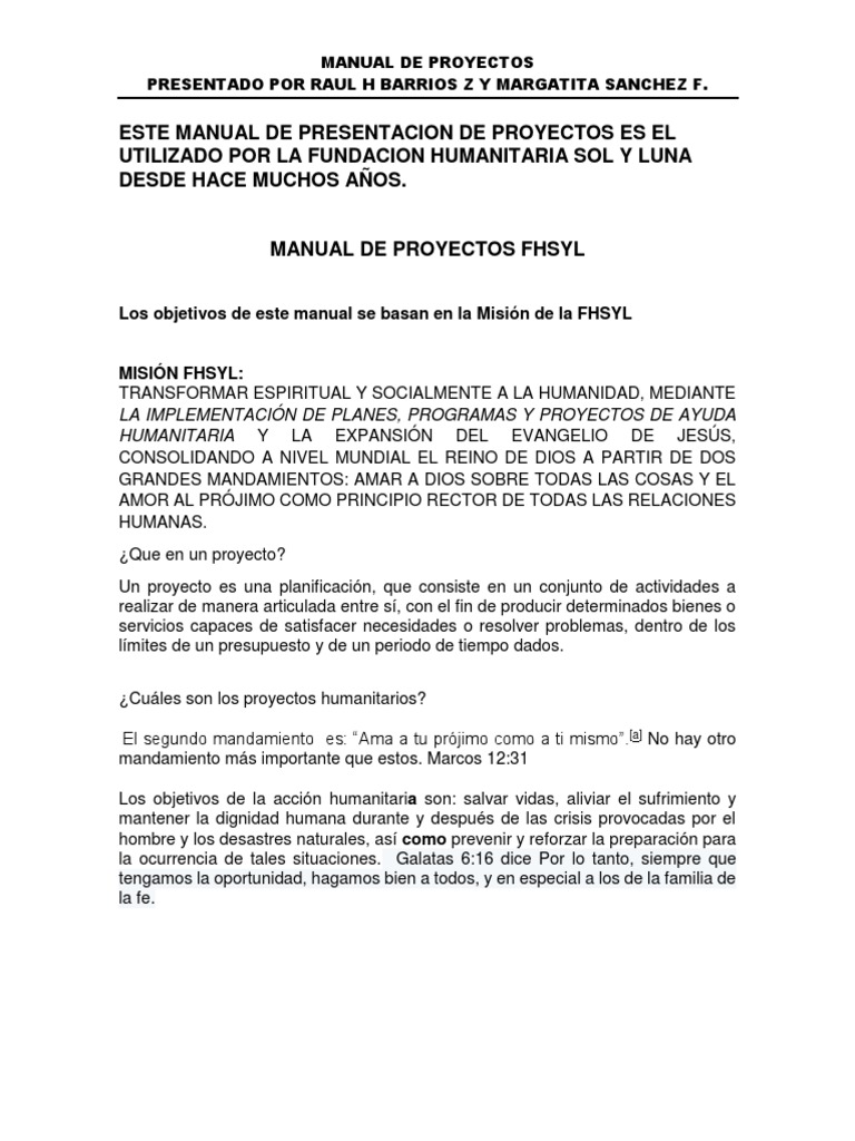 Manual de Proyectos Fhsyl 2023 | PDF | Gestión de proyectos | Presupuesto