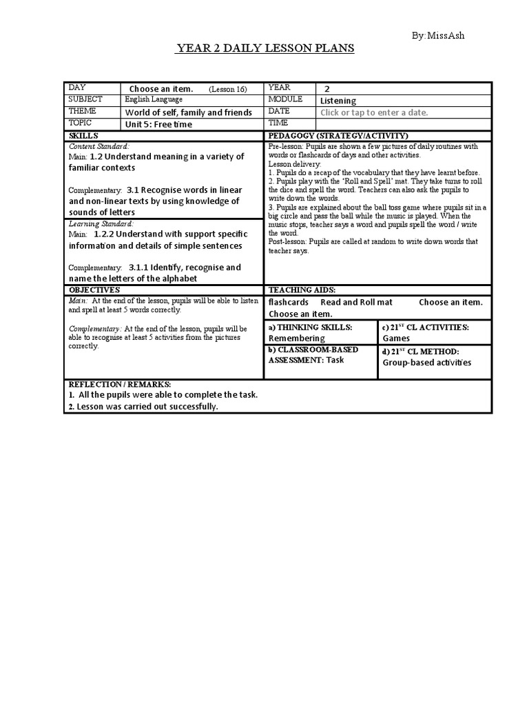 Year 2 Daily Lesson Plans: Skills Pedagogy (Strategy/Activity) | PDF | Reading Comprehension ...