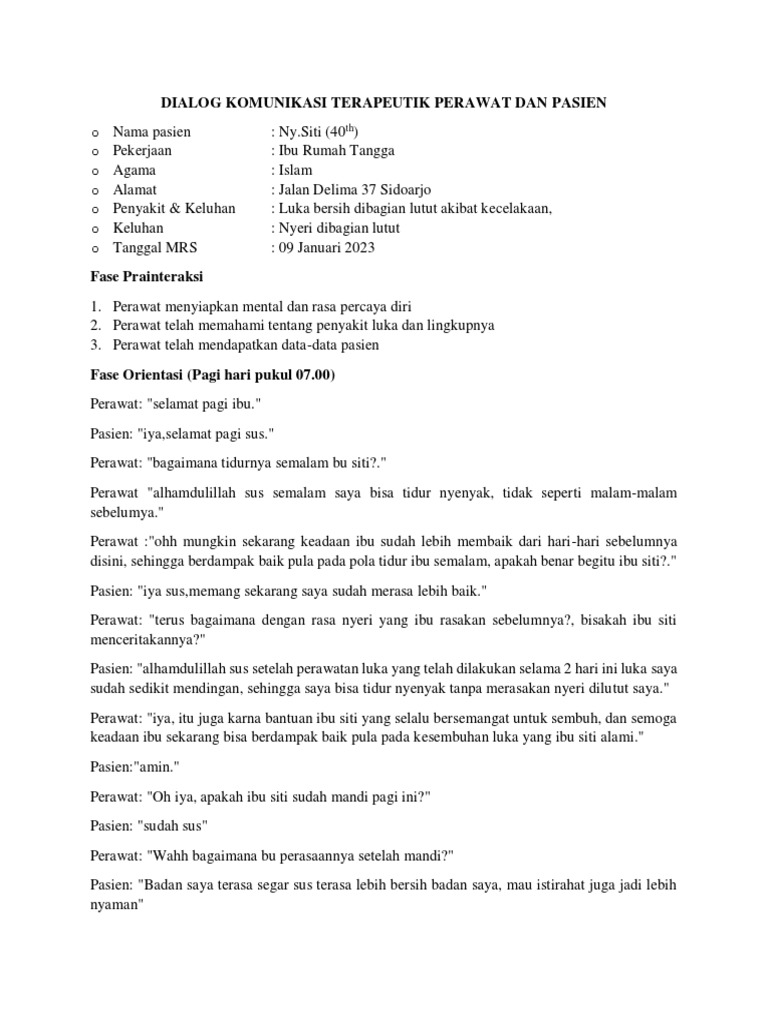 Dialog Komunikasi Terapeutik Perawat Dan Pasien | PDF