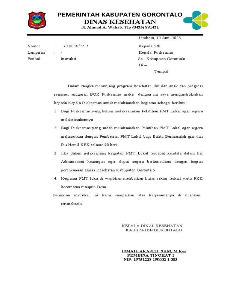 Surat Instruksi PMT | PDF