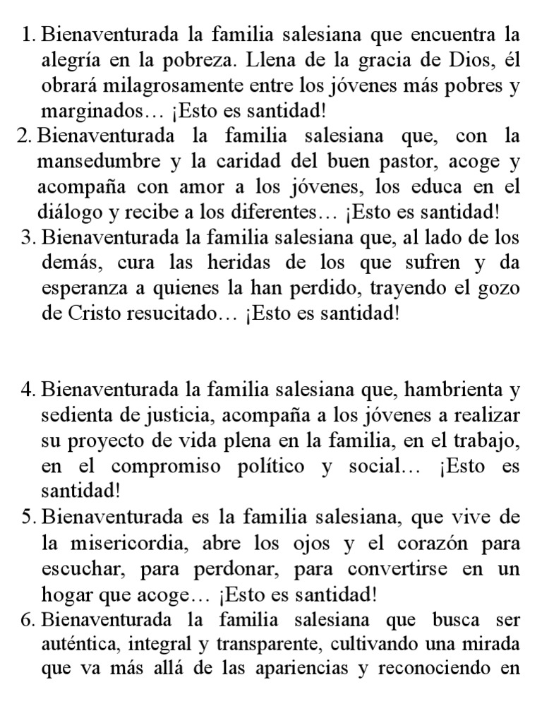 Bienaventuranzas de la familia salesiana | PDF