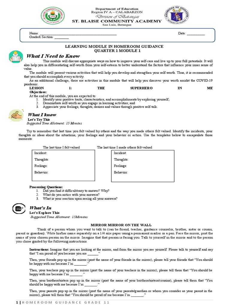 HG Module 1 | PDF | Self Esteem | Psychological Concepts