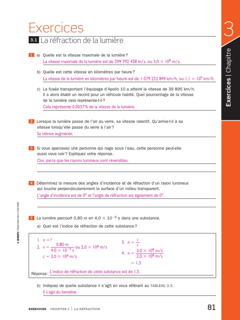 Exercices sur la Réfraction de la Lumière | PDF | Réfraction | Objectif ...