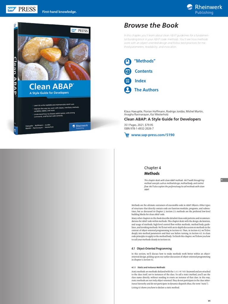 Reading Sample Sap Press Clean Abap Updated Pdf Method Computer Programming Class