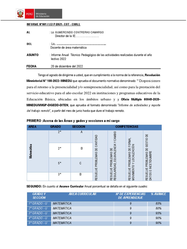 INFORME-ANUAL-T - CNICO-PEDAG - GICO 2021 Matemática | PDF | Geometría | Probabilidad