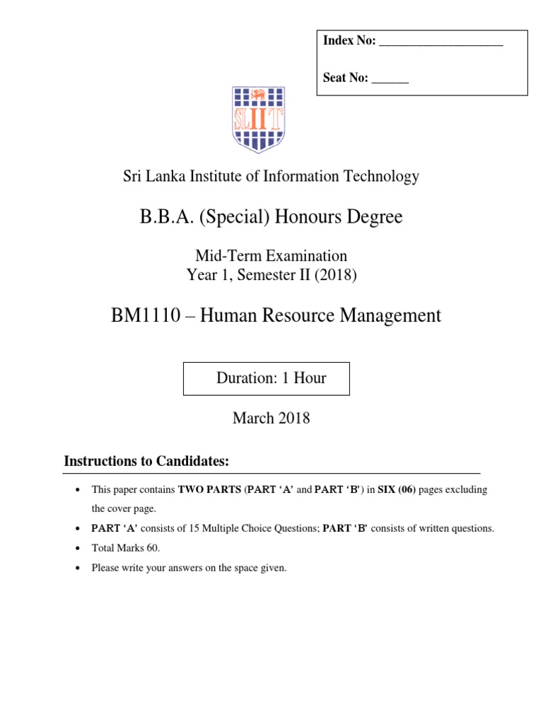 HRM Mid Exam Paper | PDF | Human Resource Management | Human Resources