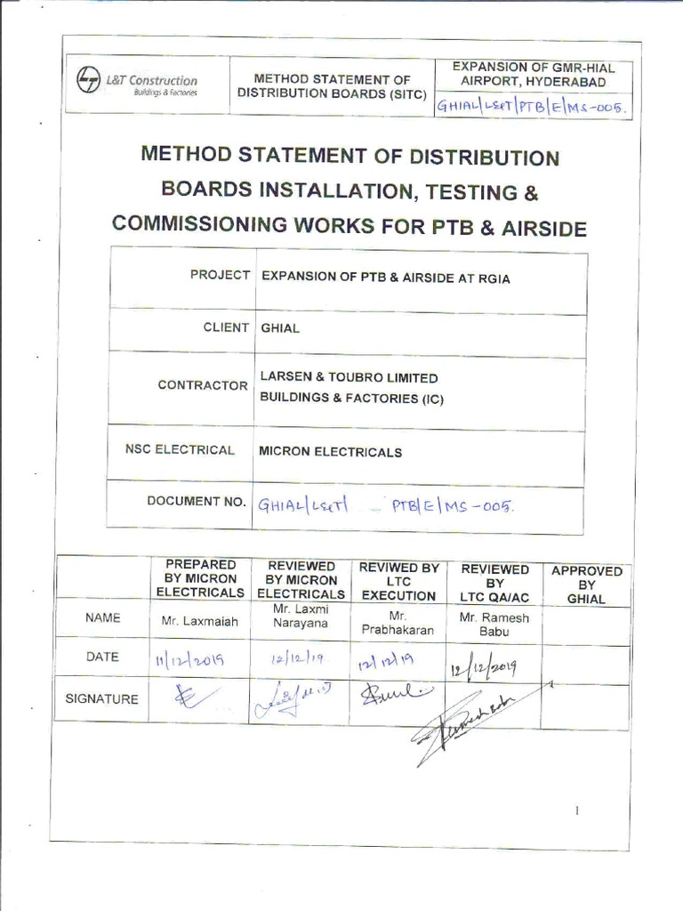 Method Statement for Distribution Boards | PDF | Equipment ...