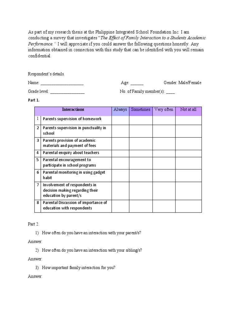 Thesis Survey on Family Interaction | PDF