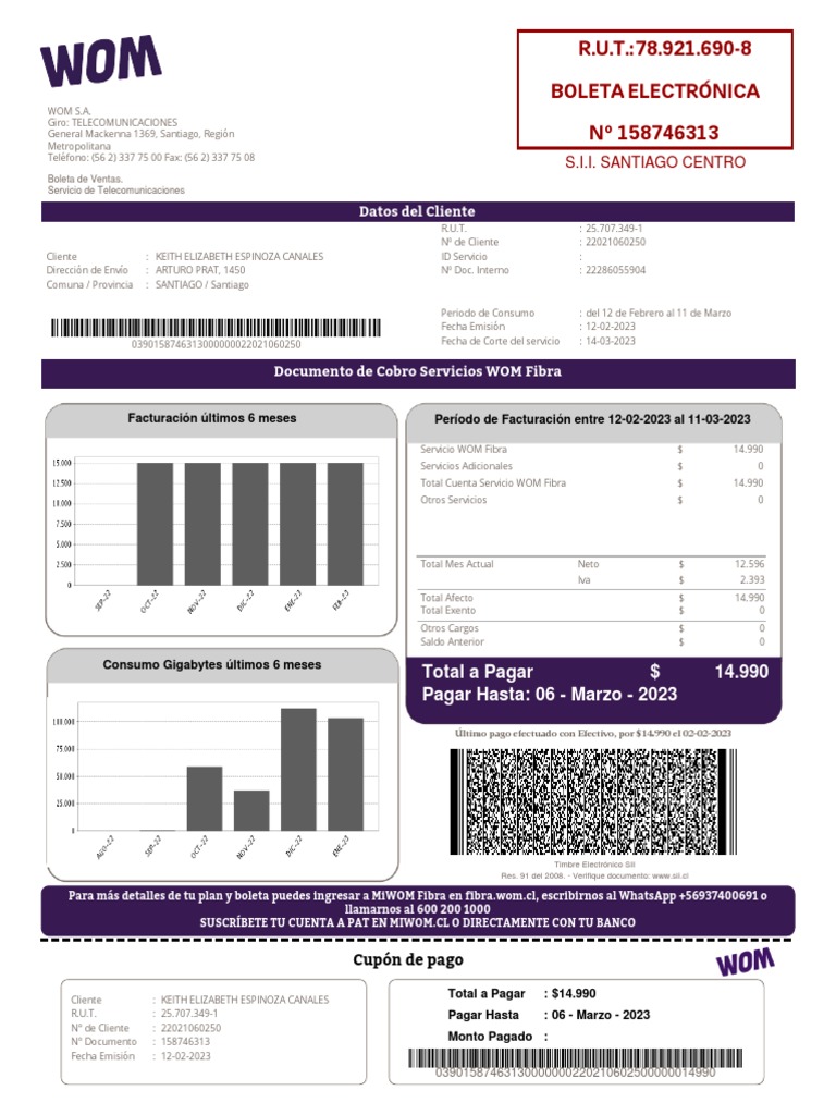 Boleta Wom | PDF | Santiago | Chile
