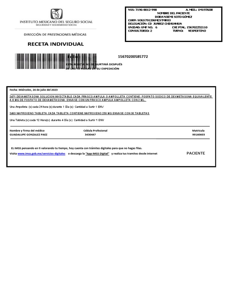 Recetas Médicas IMSS Editables 2023 | PDF