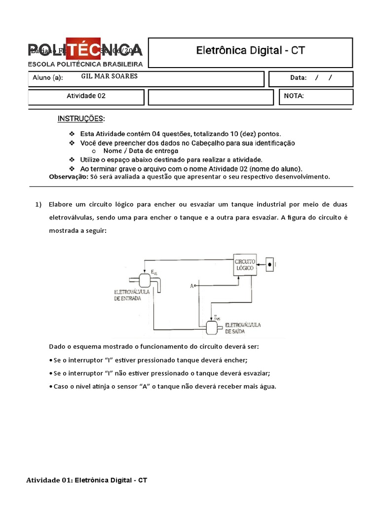 Atividade 02 - Eletrônica Digital OK | PDF