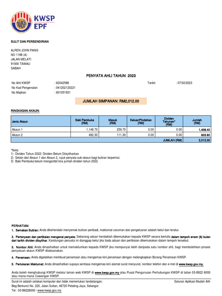 Statement Penyata 2023 | PDF