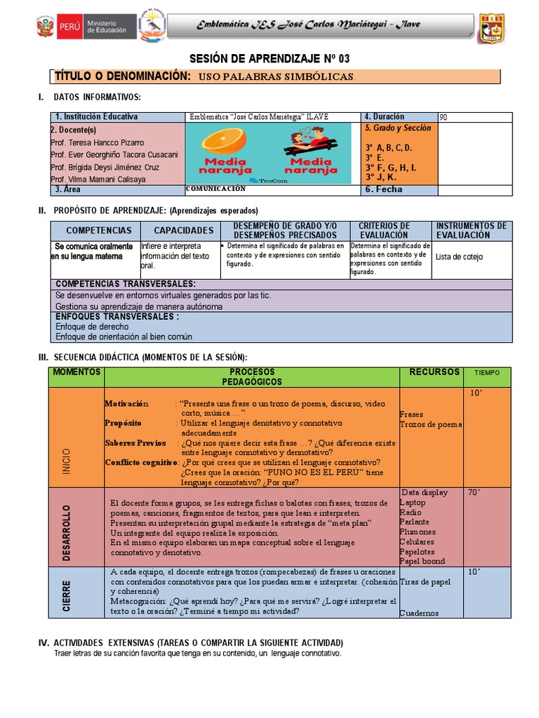 Formato Sesión de Aprendizaje | PDF | Aprendizaje | Evaluación