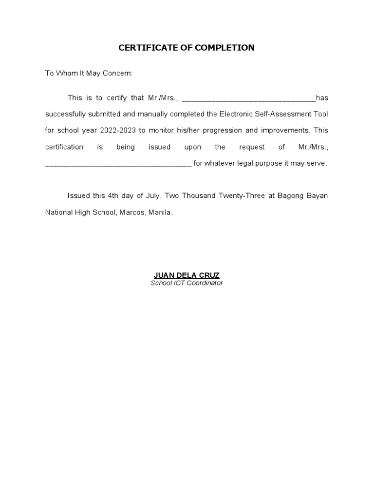 Certification From the ICT Coordinator in Charge of E-SAT | PDF