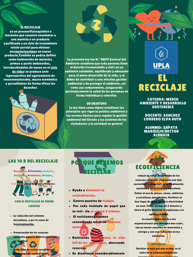 Folleto Tríptico de Cuidado Ambiental y Reciclaje Moderno Ilustrado ...