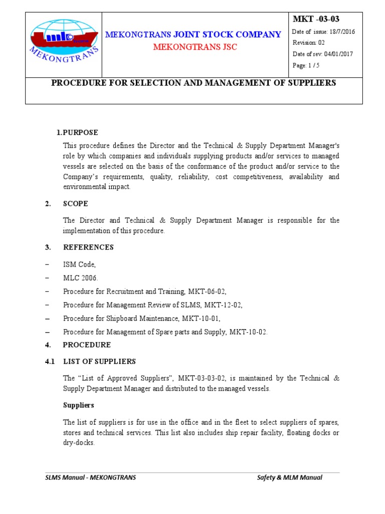 Supplier Selection and Management Procedure | PDF | Supply Chain | Iso 9000