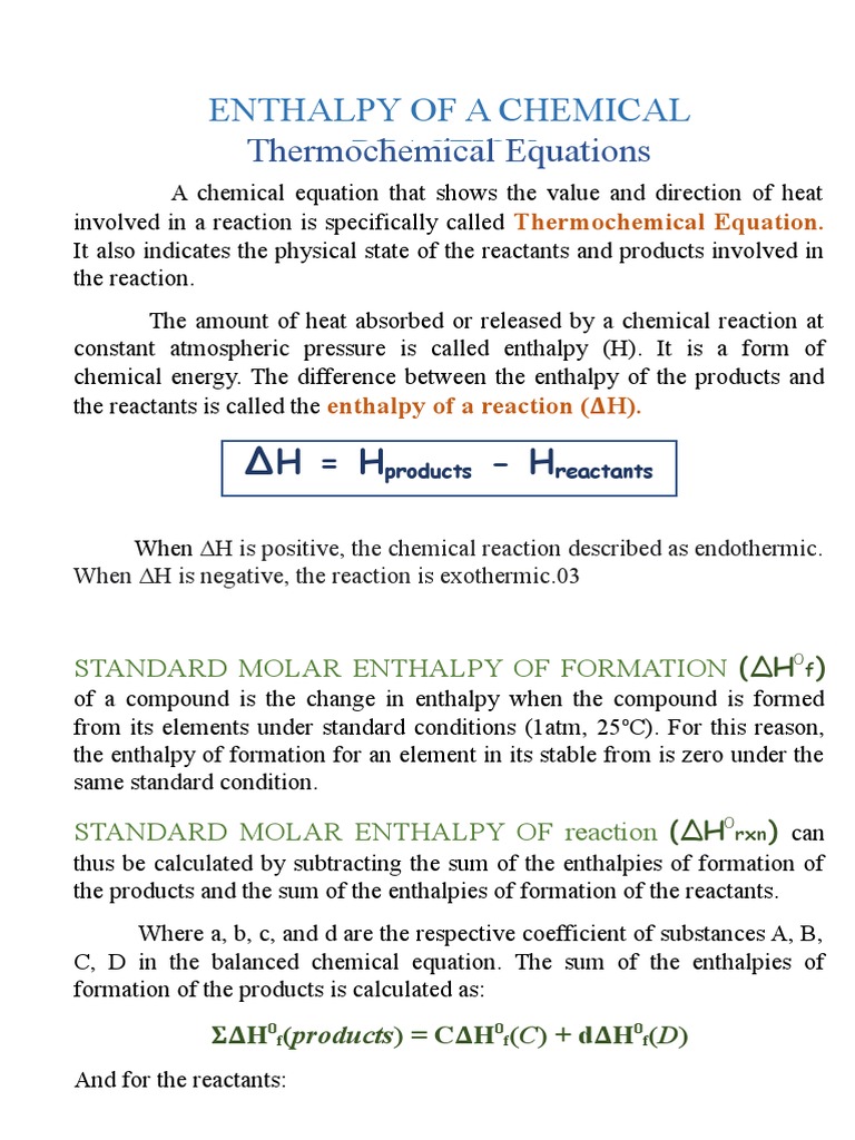 ENTHALPY OF A CHEMICAL REACTION | PDF | Enthalpy | Physical Chemistry