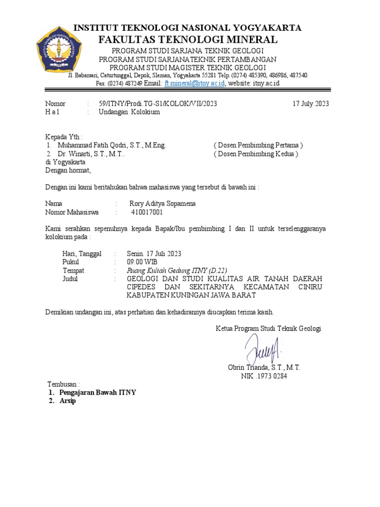 Undangan Kolokium Rory Aditya Sopamena | PDF | Sains & Matematika