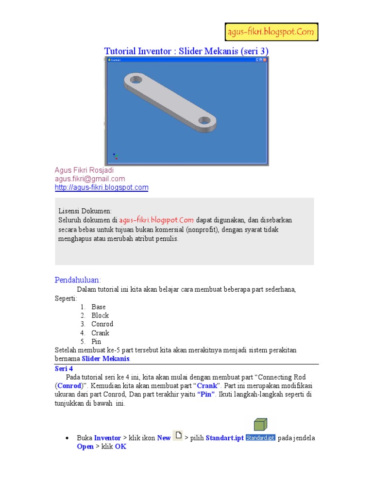 Tutorial Inventor Slider Mekanis Seri 3 | PDF