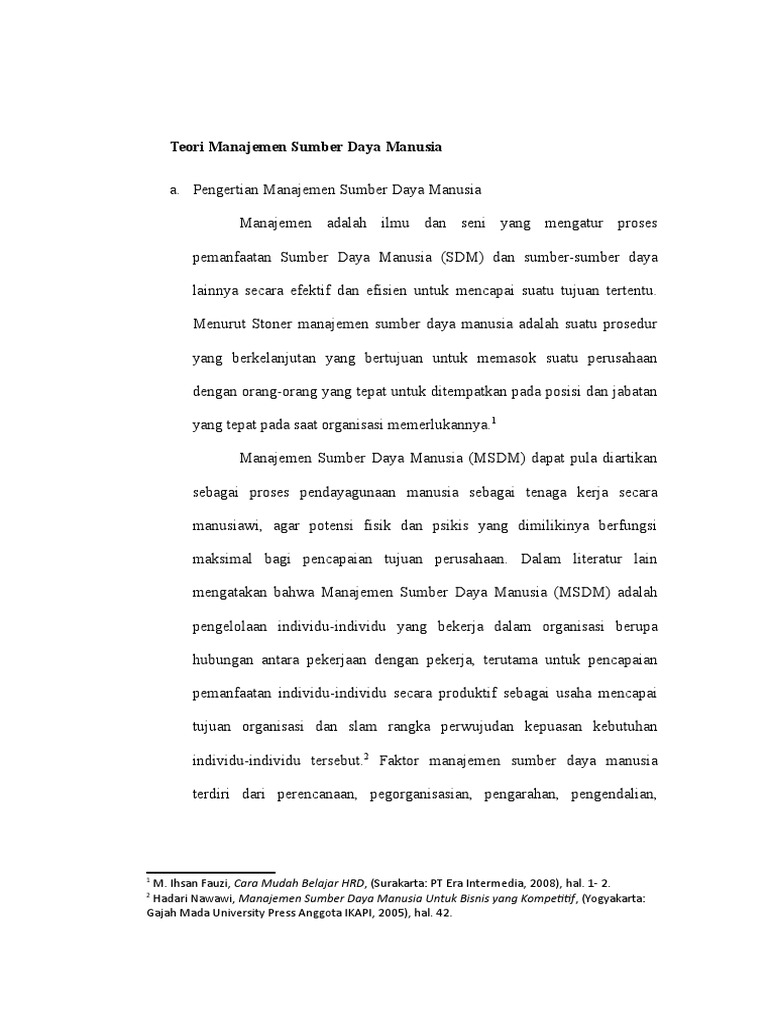 Teori Manajemen Sumber Daya Manusia | PDF