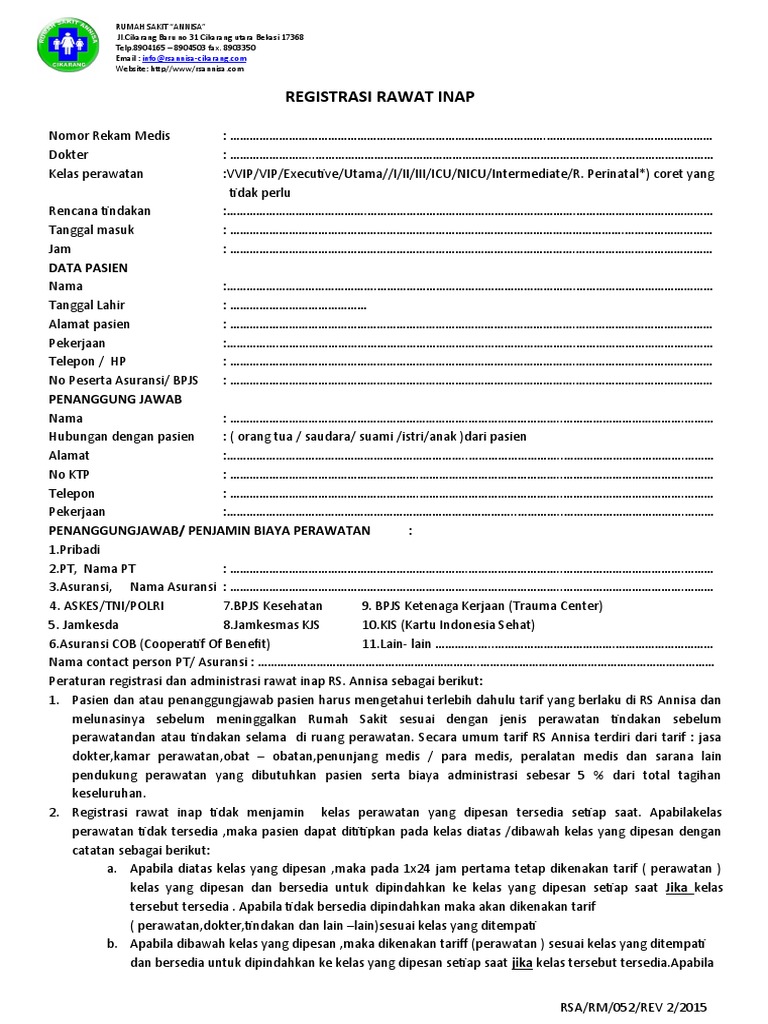 Panduan Registrasi Rawat Inap | PDF | Pengelolaan Keuangan & Uang | Hukum