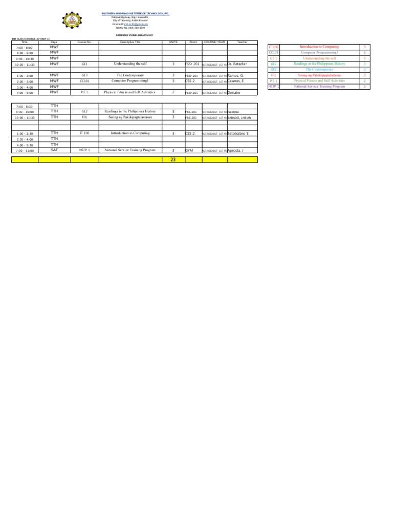 Class Schdule1 | PDF | Information Technology | Systems Engineering