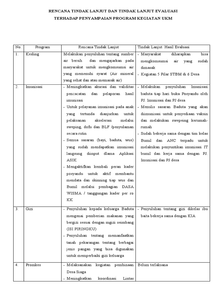 Rencana Tindak Lanjut Dan Tindak Lanjut Evaluasi | PDF