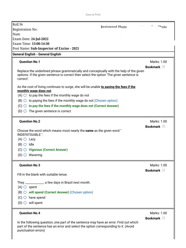 Excise Sub Inspector Question 2022 Set 05 | PDF