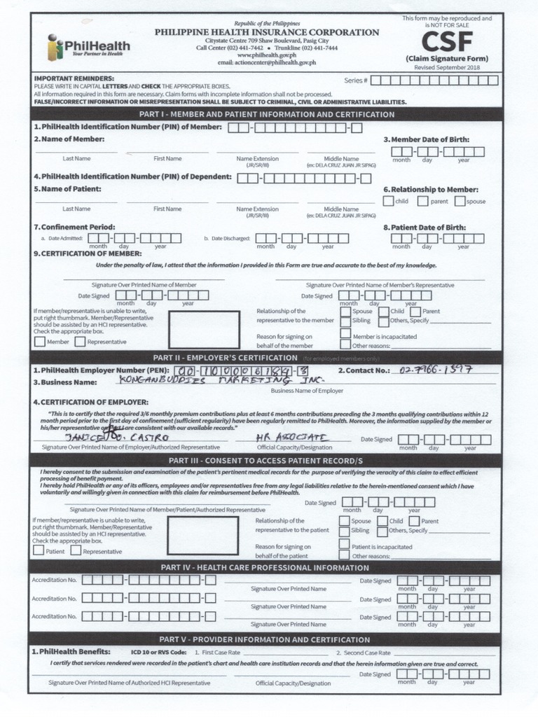 Phic Claim Form Kongan | PDF