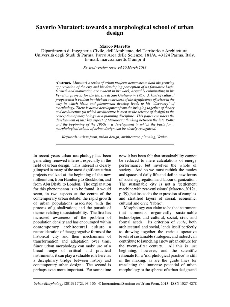 Saverio Muratori Towards A Morphological School of Urban Design | PDF ...