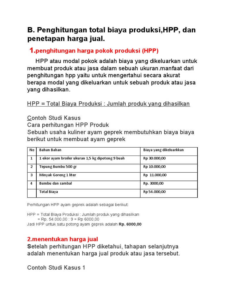 Perhitungan Biaya Produksi Dan HPP | PDF