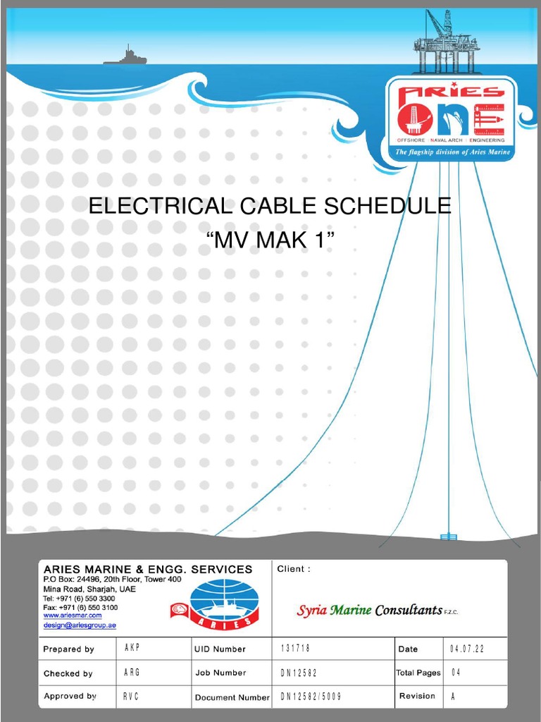 MV MAK 1 Electrical Cable Schedule | PDF | Electrical Equipment ...