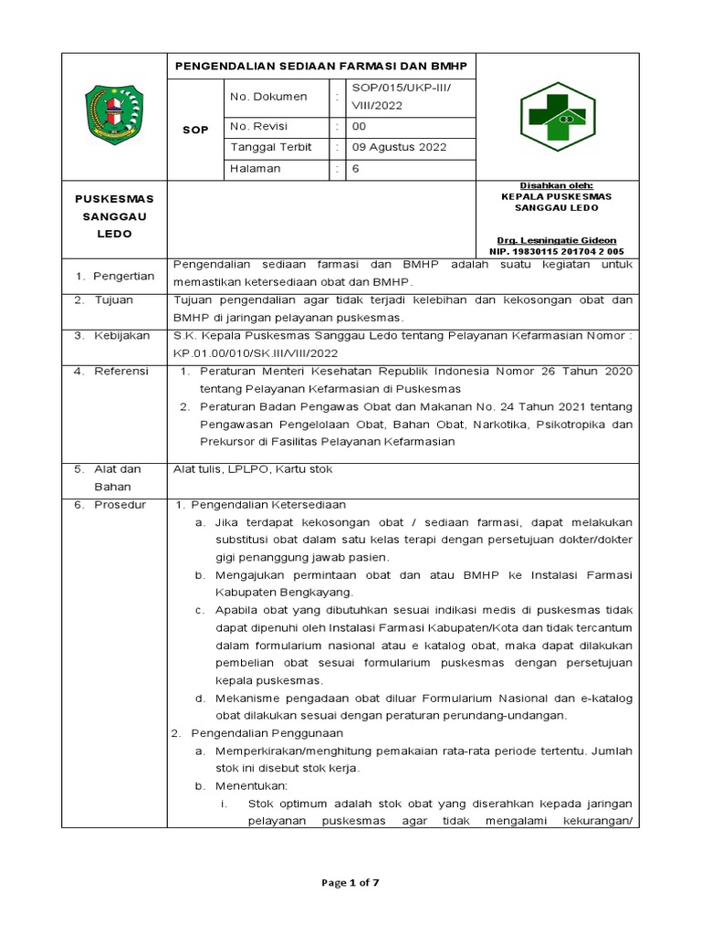 SOP Pengendalian Sediaan Farmasi | PDF
