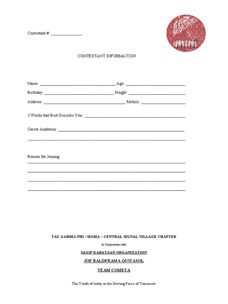Contestant Form | PDF