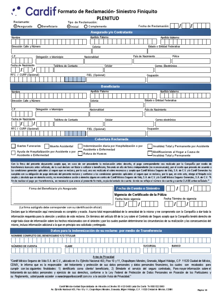 Formato Siniestros Plenitud | PDF | Póliza de seguros | Seguro