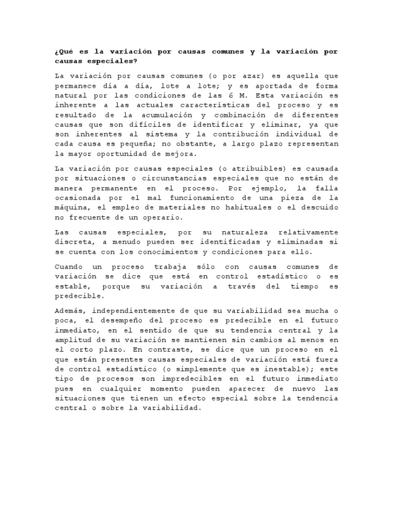 Variacion Por Causas Comunes Y Especiales | PDF